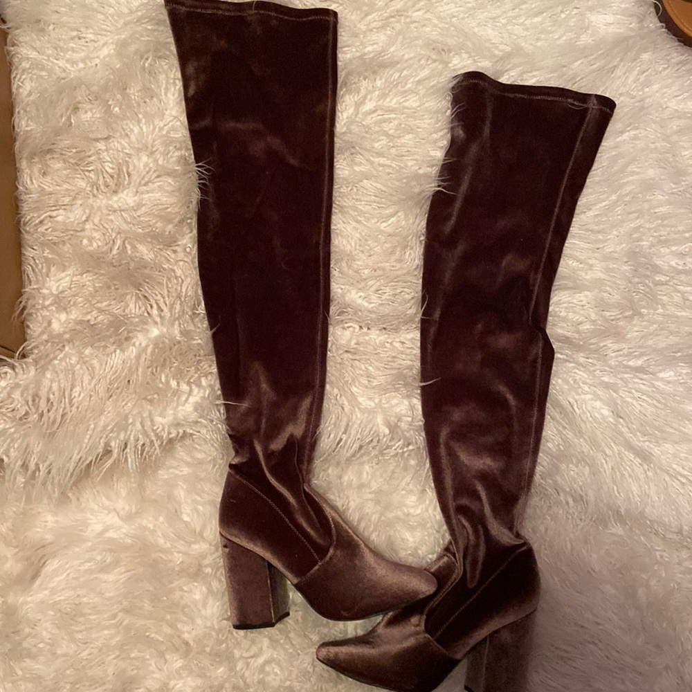 Velvet Thigh High Boots - Gem